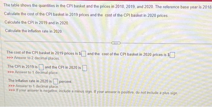 Solved The table shows the quantities in the CPI basket and | Chegg.com