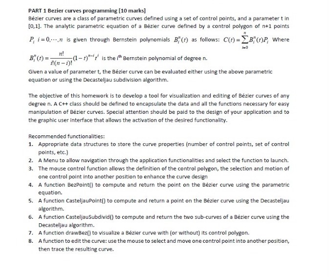 Solved PART 1 ﻿Bezier curves programming [10 ﻿marks]Bézier | Chegg.com