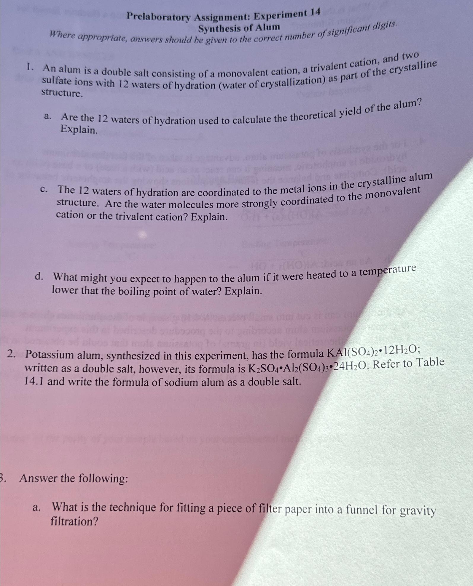 Solved Prelaboratory Assignment: Experiment 14Synthesis of | Chegg.com