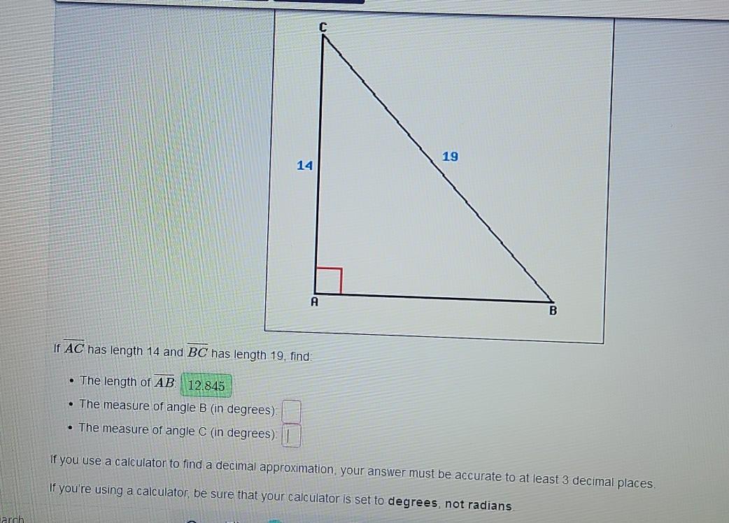 Solved 19 14 A B if AC has length 14 and BC has length 19, | Chegg.com