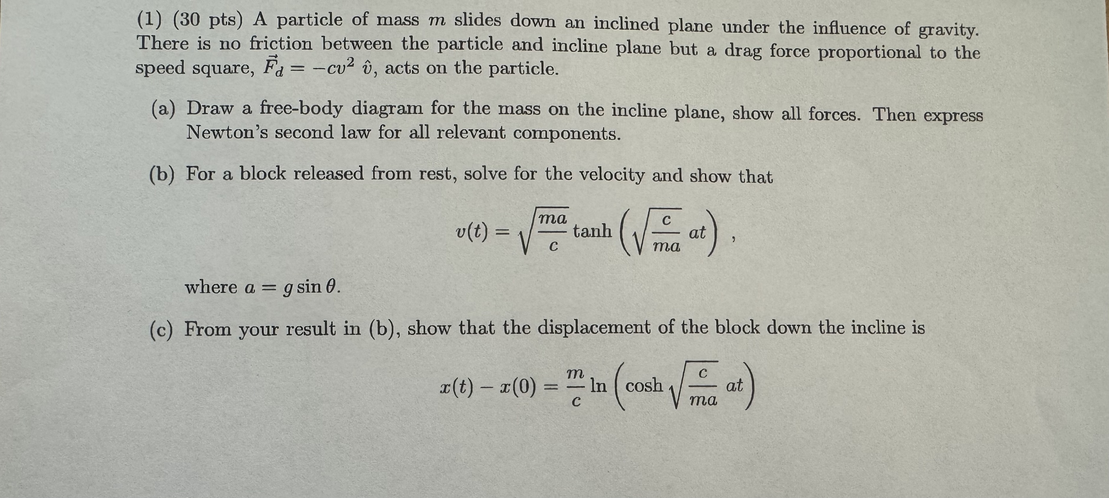 Solved (1) (30 ﻿pts) ﻿A particle of mass m ﻿slides down an | Chegg.com