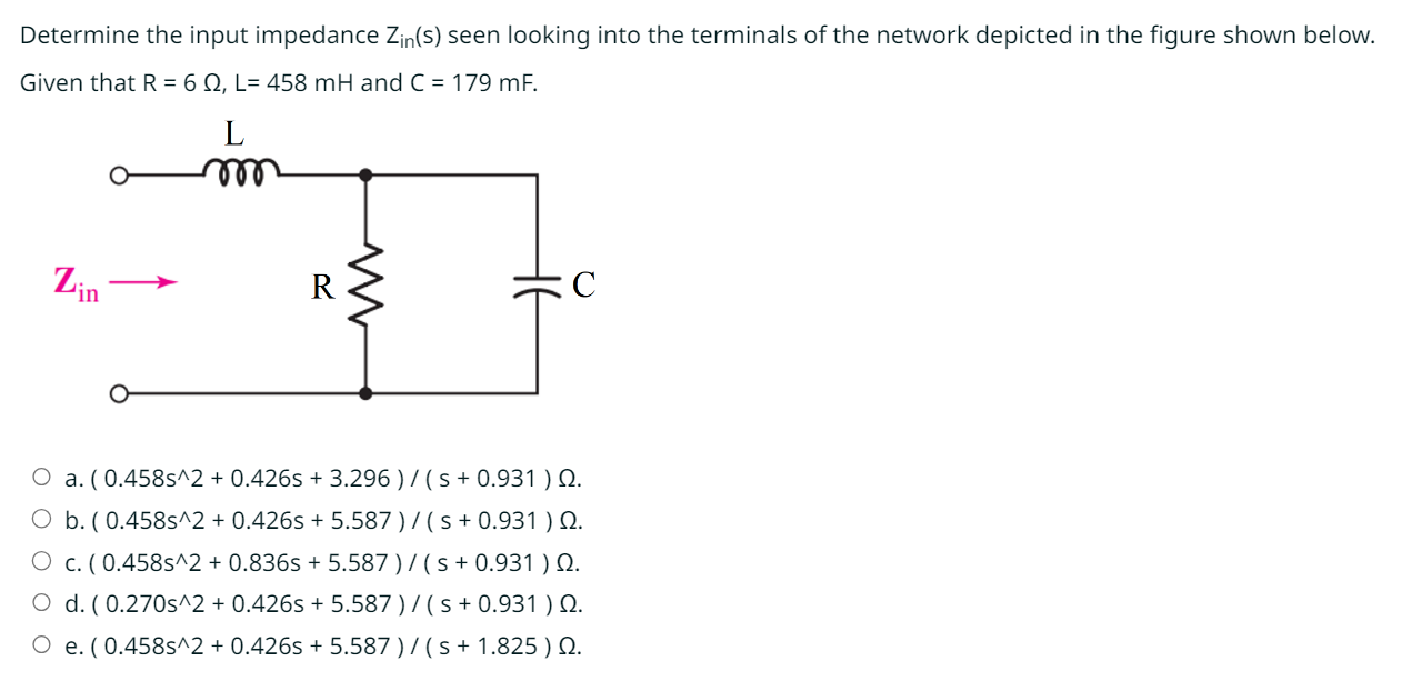 Solved Determine the input impedance Zin (s) ﻿seen looking | Chegg.com