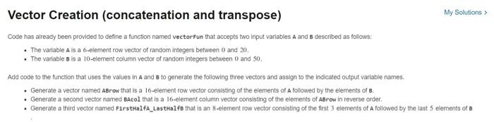 Solved Vector Creation (concatenation and transpose) Code | Chegg.com