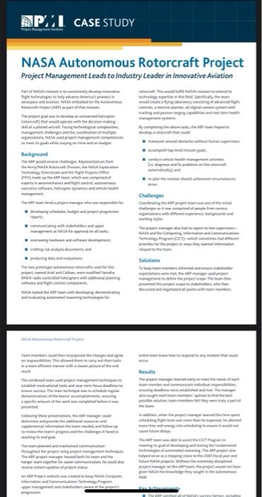 NPI CASE STUDY NASA Autonomous Rotorcraft Project | Chegg.com