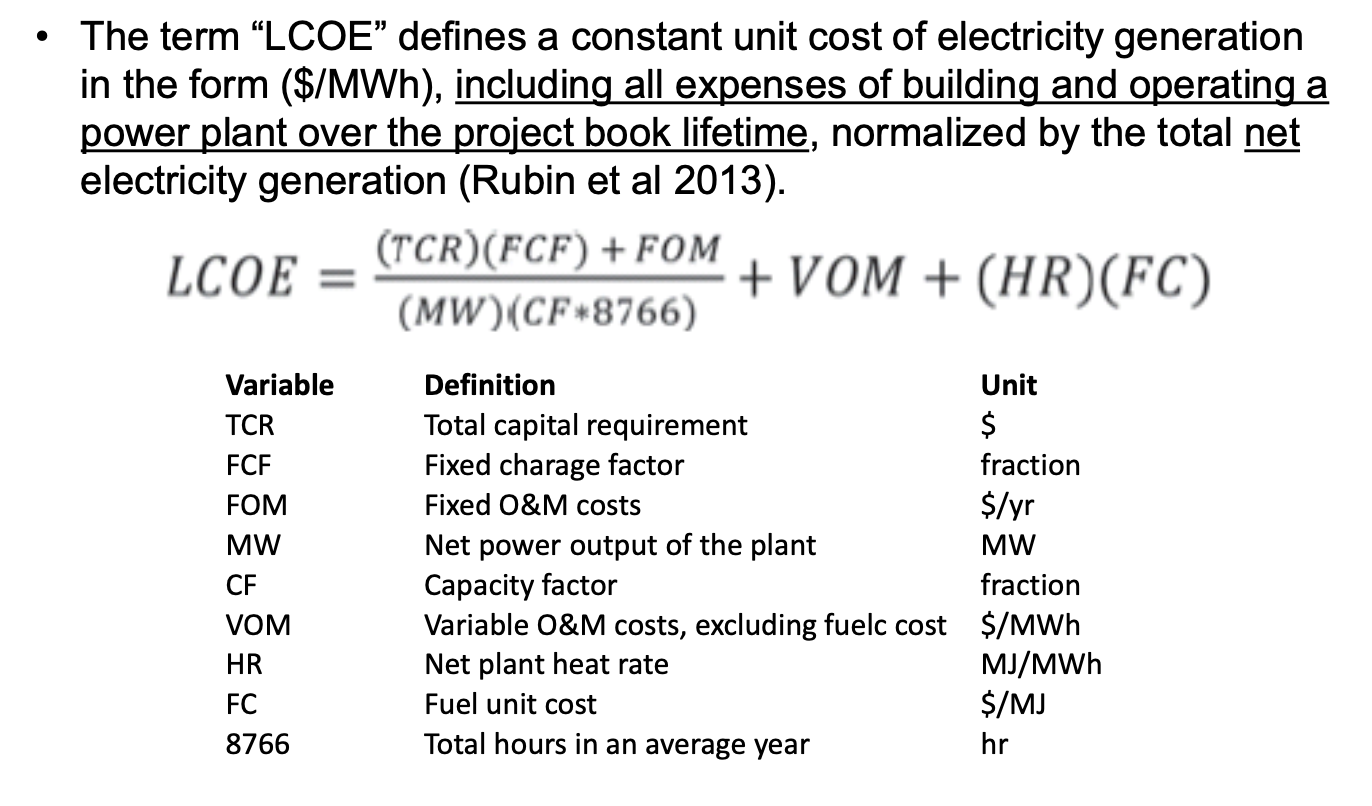 Solved The term "LCOE" defines a constant unit cost of | Chegg.com