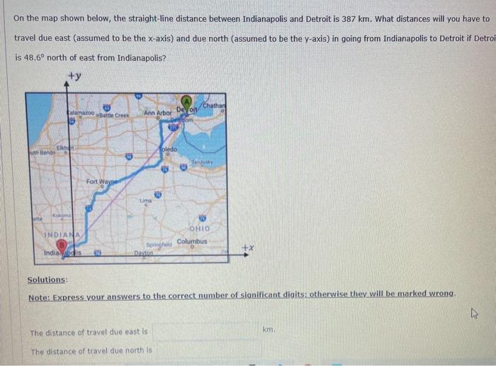 Solved On the map shown below, the straight-line distance | Chegg.com