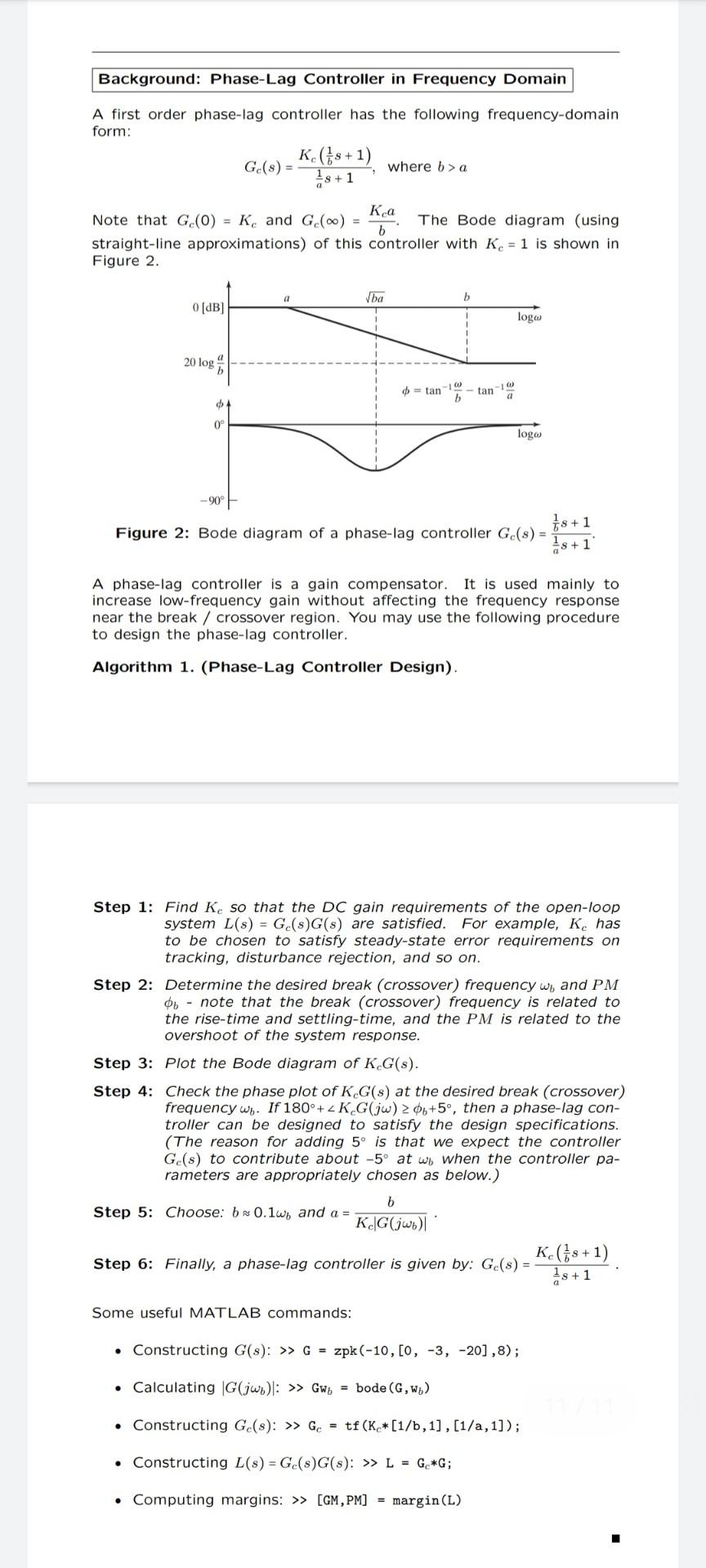 Solved 2. Phase-Lag Controller Design Consider the unity | Chegg.com