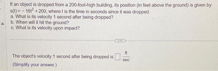 Solved If an object is dropped from a 200 -foot-high | Chegg.com