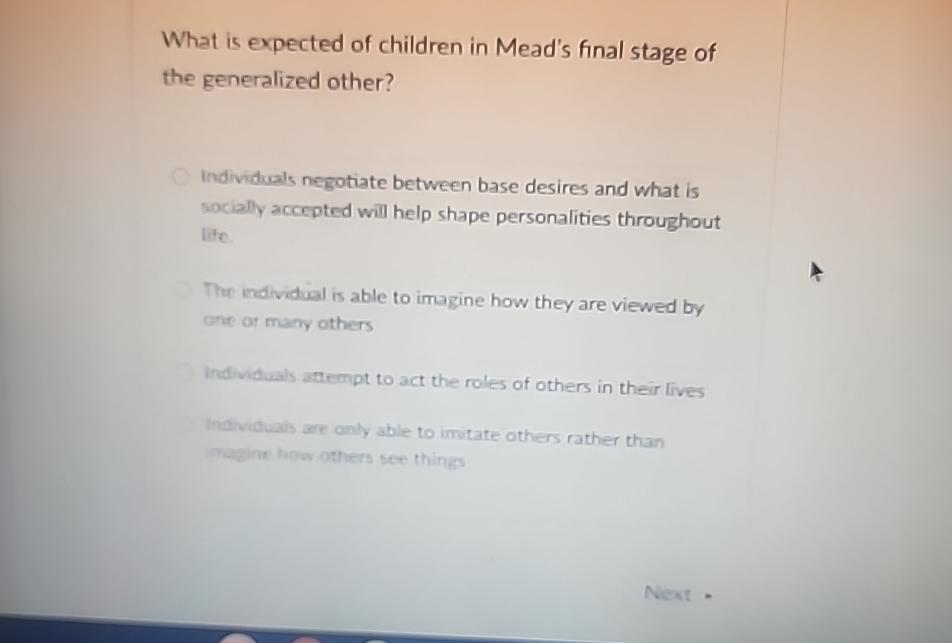 Solved What is expected of children in Mead's final stage of | Chegg.com
