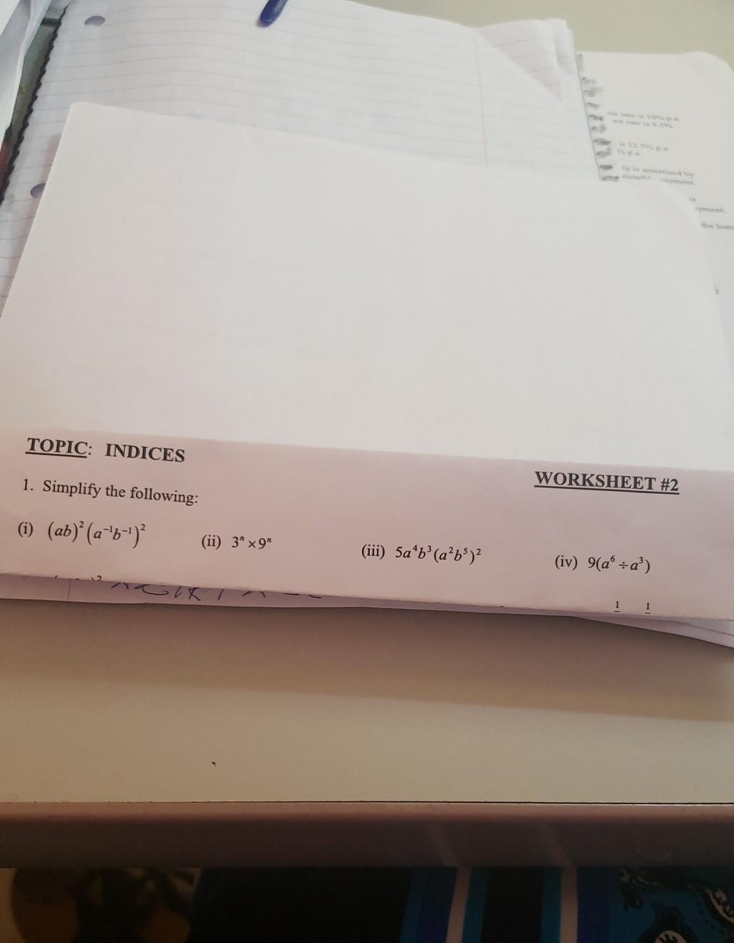Solved TOPIC: INDICES 1. Simplify the following: WORKSHEET | Chegg.com