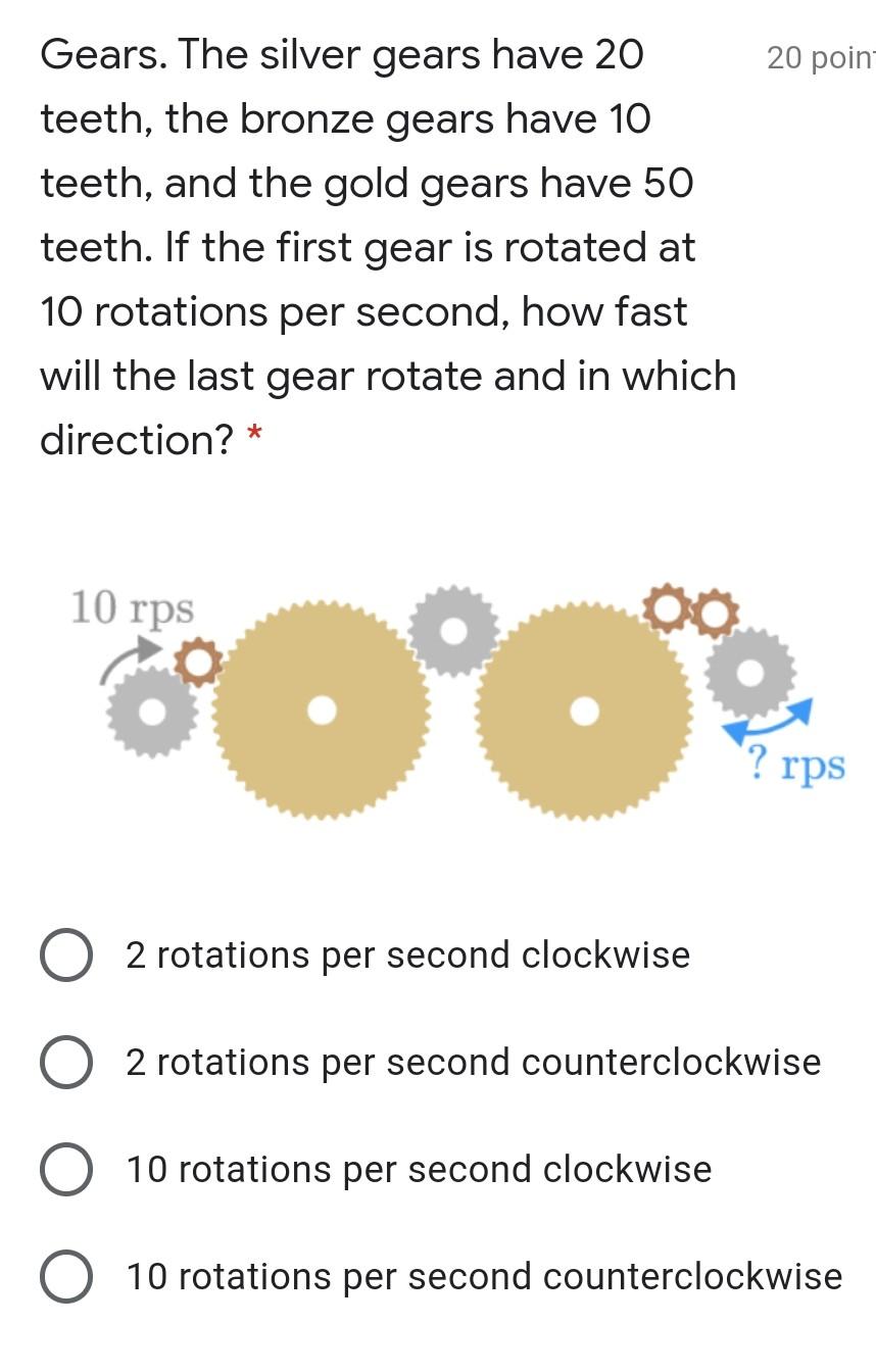 Solved 20 point Gears. The silver gears have 20 teeth, the | Chegg.com