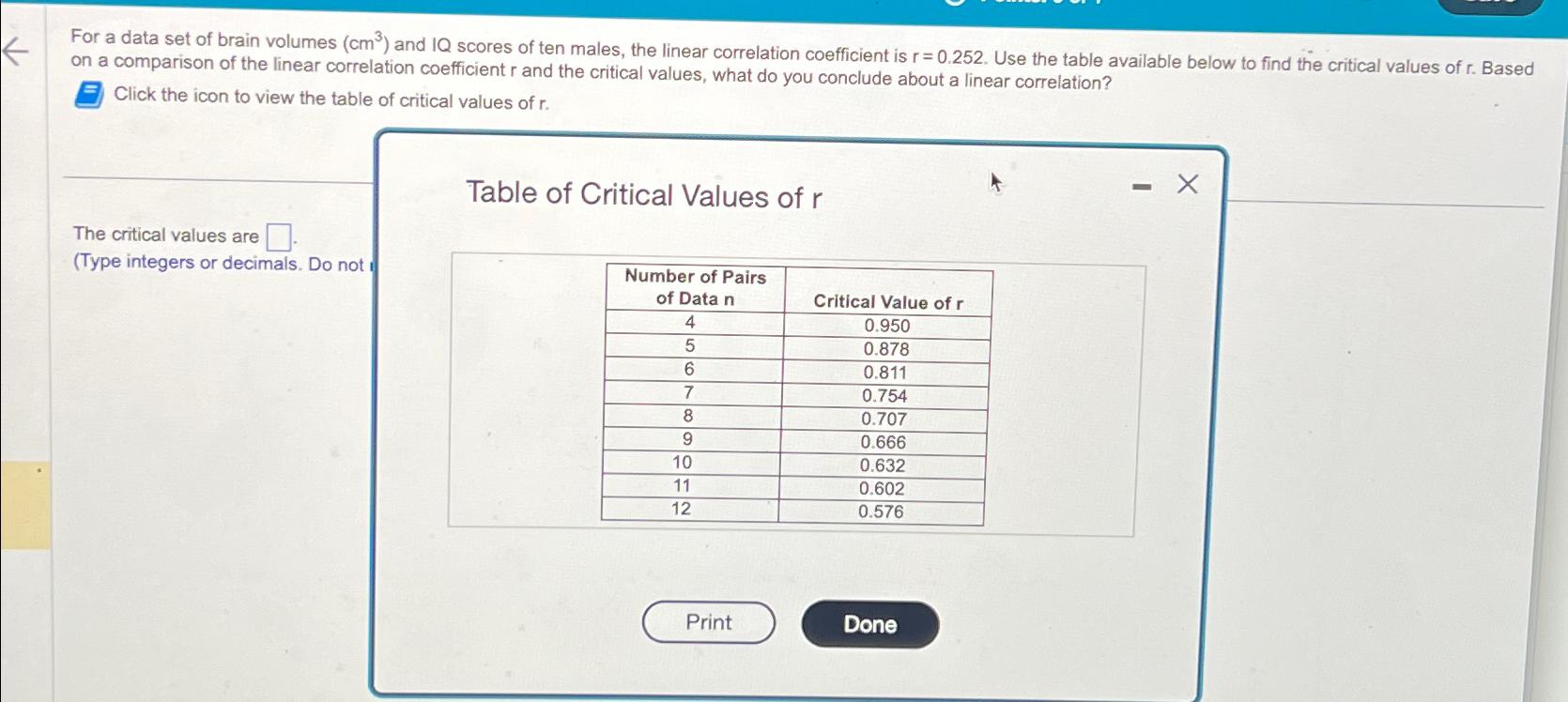 For a data set of brain volumes (cm3) ﻿and IQ scores | Chegg.com