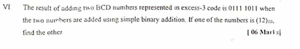 Solved VI The result of adding two BCD numbers represented | Chegg.com