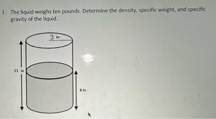 Solved 1. The liquid weighs ten pounds. Determine the | Chegg.com