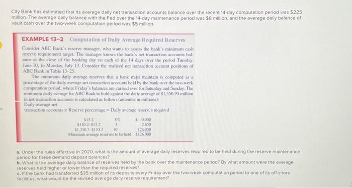 Solved ity Bank has estimated that its average daily net | Chegg.com