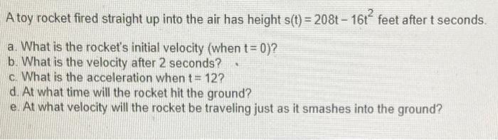Solved A toy rocket fired straight up into the air has | Chegg.com