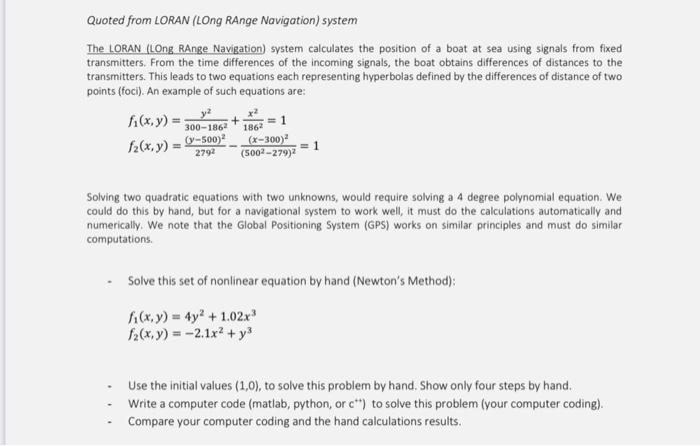 Solved Quoted From Loran Long Range Navigation System The