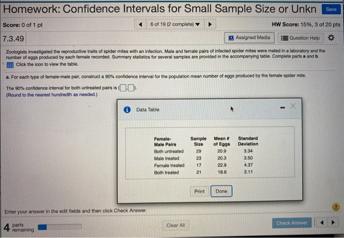 Solved Homework: Confidence Intervals for Small Sample Size | Chegg.com