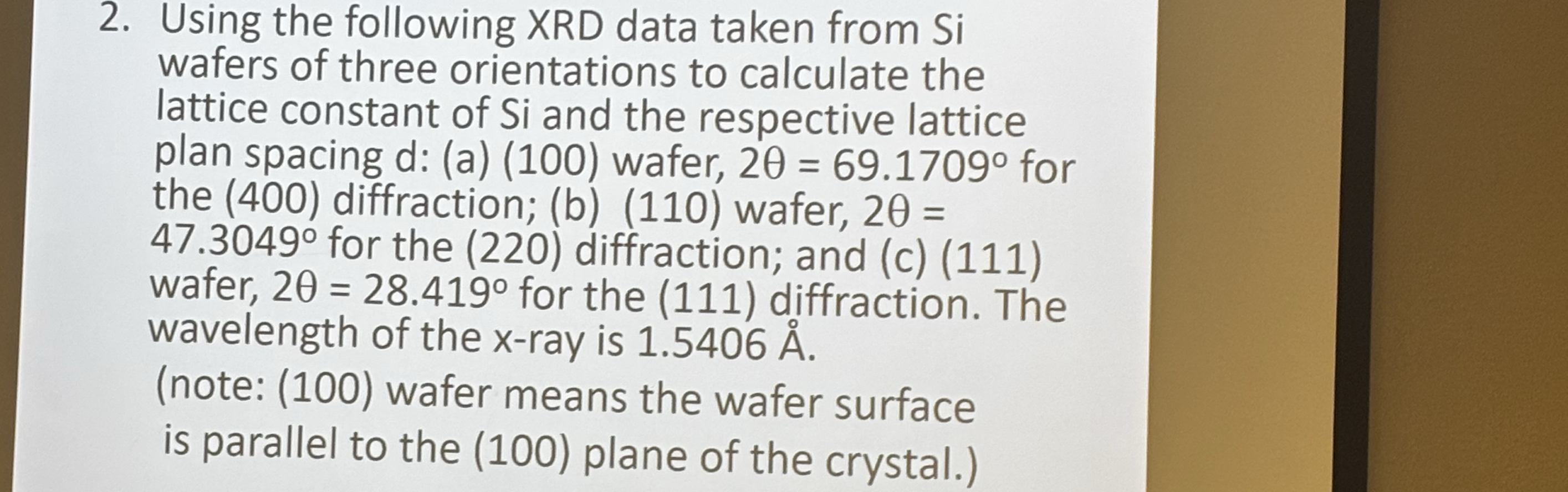 Solved Using the following XRD data taken from Si wafers of | Chegg.com