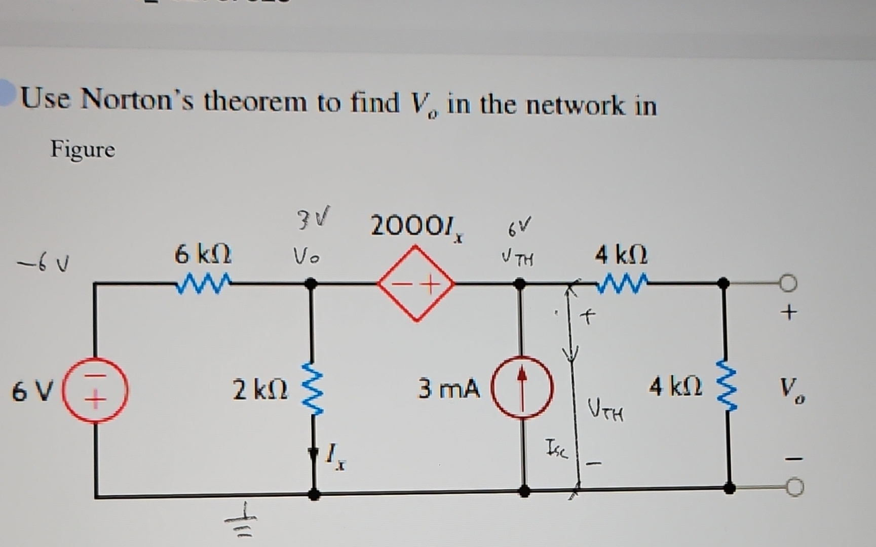 Solved Use Norton's theorem to find Vo ﻿in the network | Chegg.com