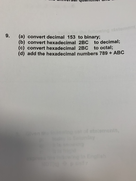 Solved uvel sal quali u (a) convert decimal 153 to binary; | Chegg.com