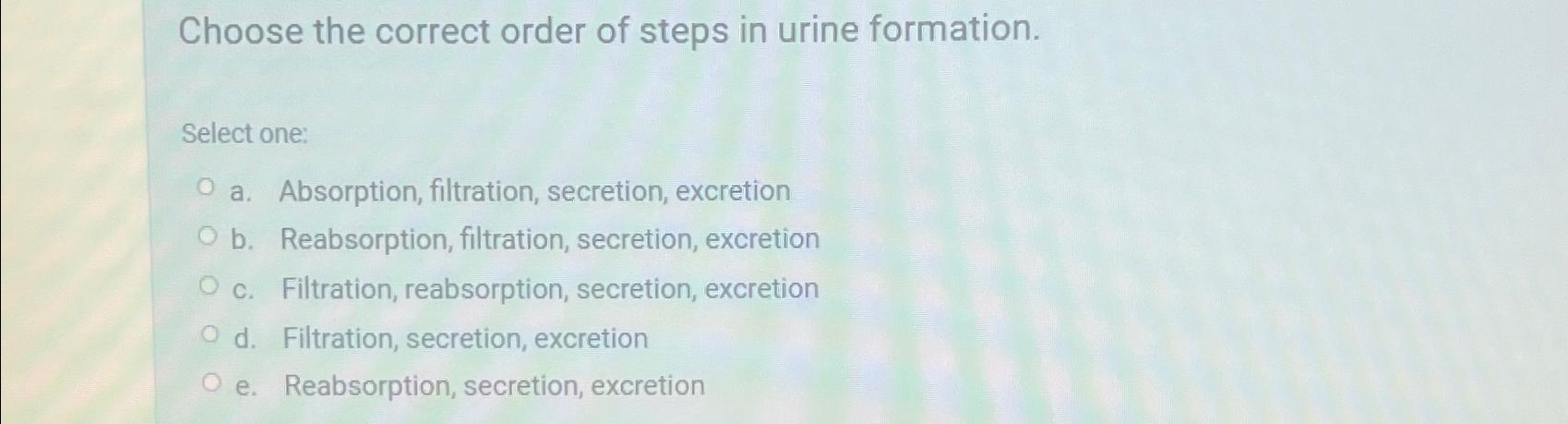 Solved Choose the correct order of steps in urine | Chegg.com