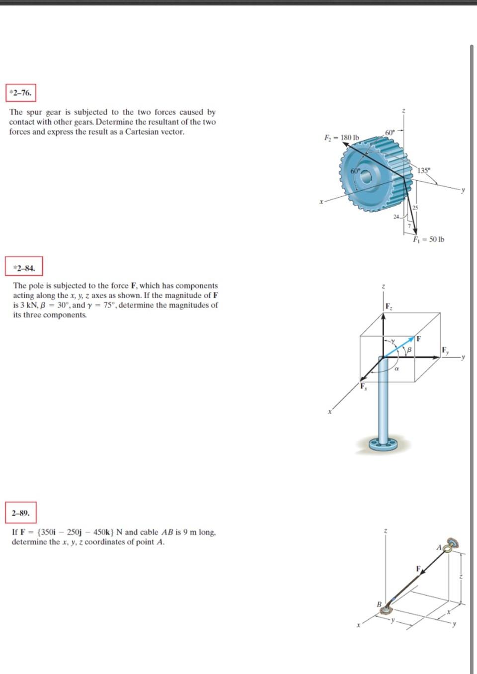 Solved *2-76. The spur gear is subjected to the two forces | Chegg.com