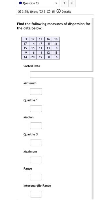 Solved Find the following measures of dispersion for the | Chegg.com