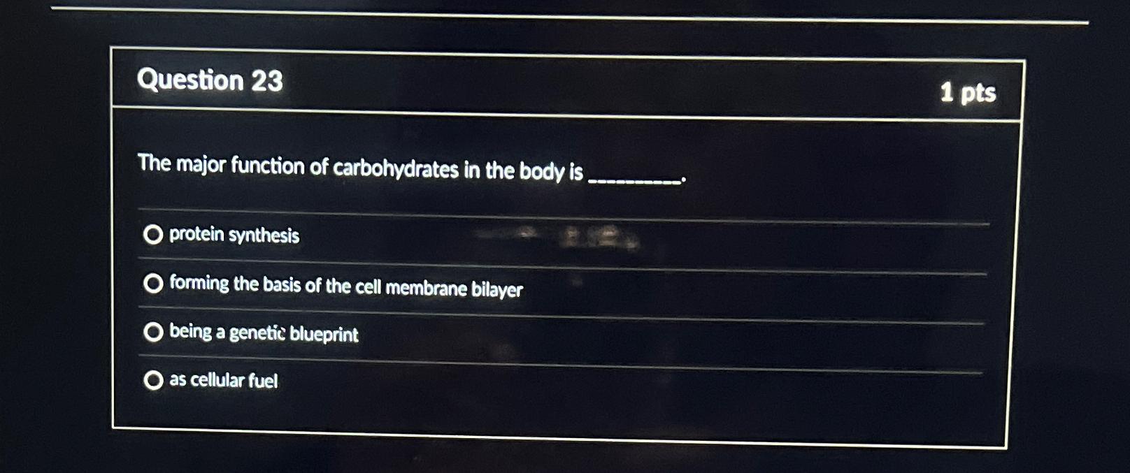 Solved Question 231 ptsThe major function of carbohydrates | Chegg.com Solved Question 231 ptsThe major function of carbohydrates | Chegg.com