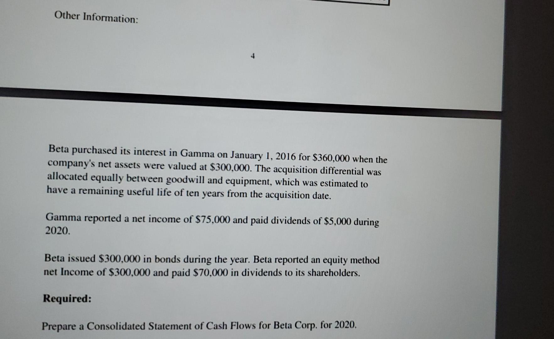 Solved 2) Beta Corp. owns 80% of Gamma Corp. The | Chegg.com