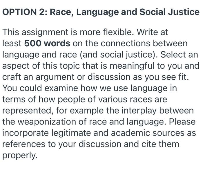 Solved OPTION 2: Race, Language and Social Justice This | Chegg.com