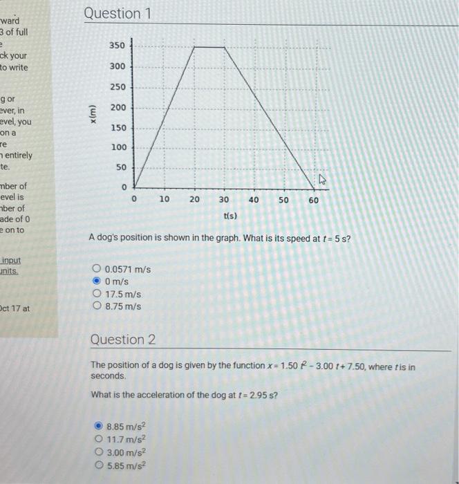Solved A dog's position is shown in the graph. What is its | Chegg.com