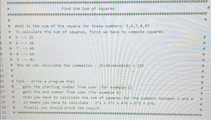 Solved \# Find the Sum of squares | Chegg.com