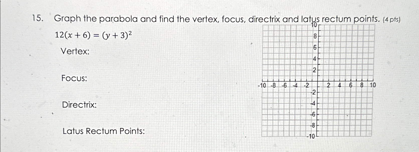 Solved Graph the parabola and find the vertex, focus, | Chegg.com