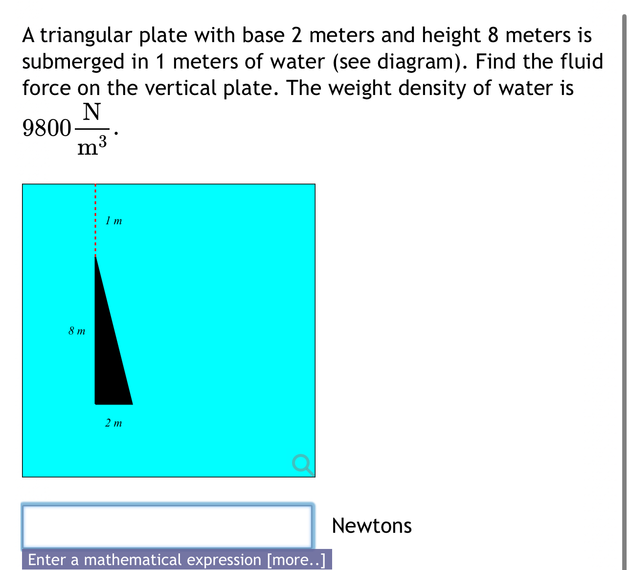 Solved A triangular plate with base 2 ﻿meters and height 8 | Chegg.com