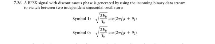 7.26 A BFSK signal with discontinuous phase is | Chegg.com