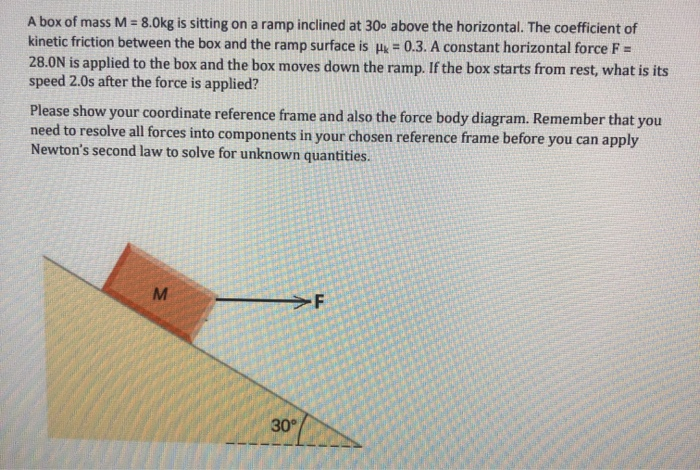 Solved A box of mass M = 8.0kg is sitting on a ramp inclined | Chegg.com
