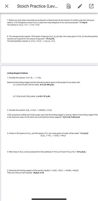 Solved х Stoich Practice (Lev... Mind Steich Problema no | Chegg.com