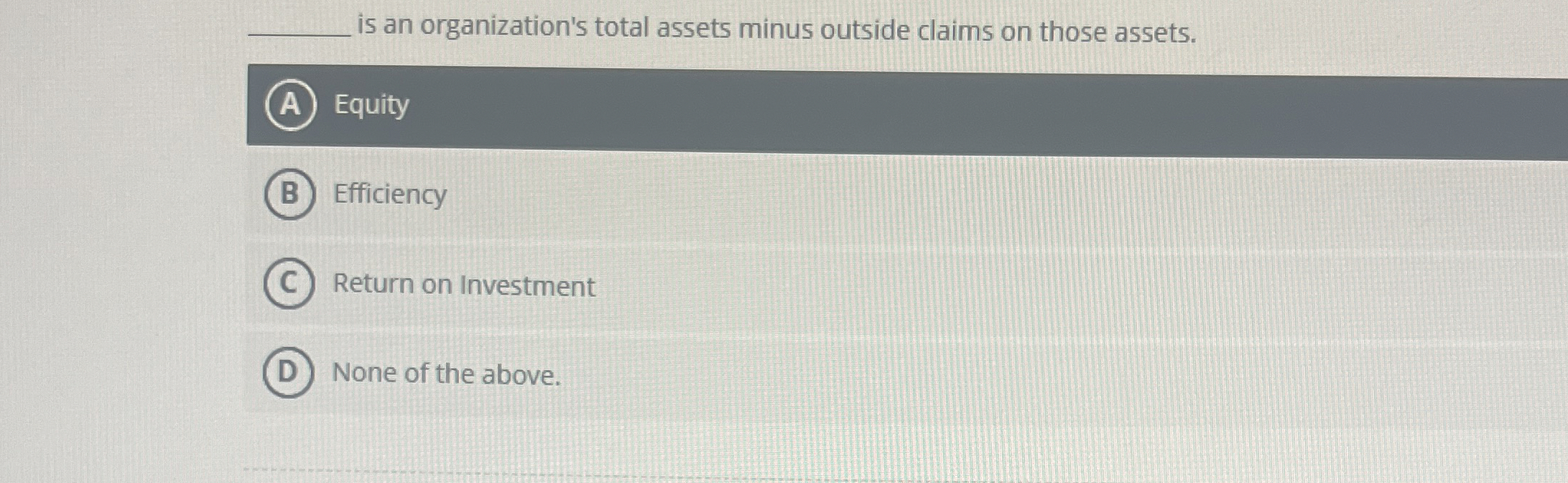 Solved is an organization's total assets minus outside | Chegg.com