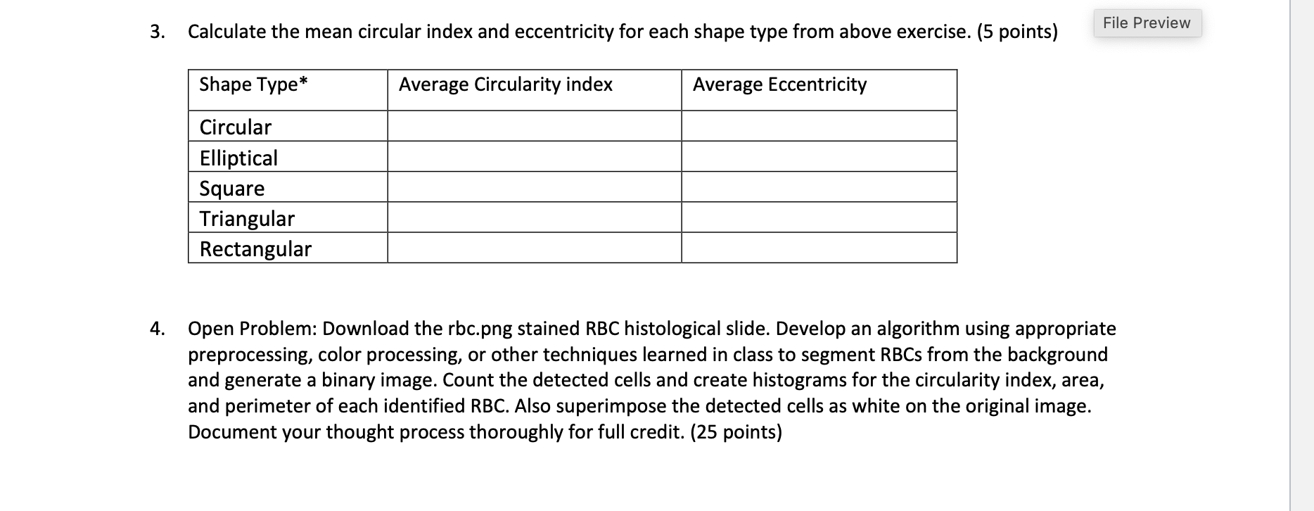 Calculate the mean circular index and eccentricity | Chegg.com