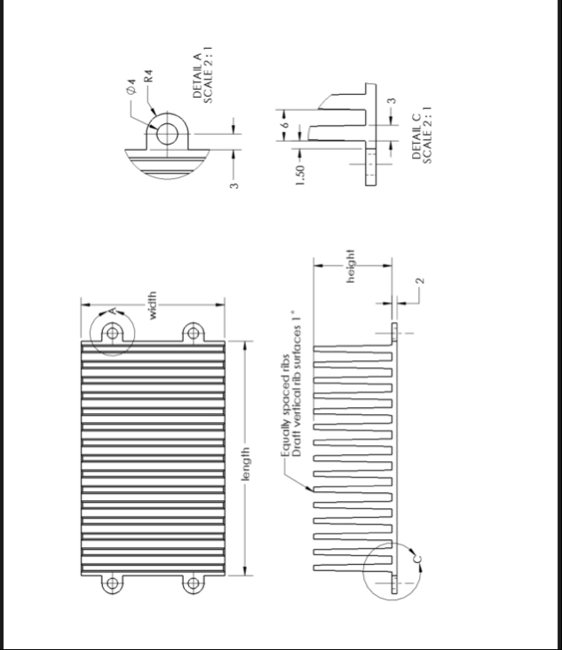 Solved In Solidworks, create the sketch electronic heat sink | Chegg.com
