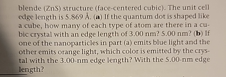 Solved blende (ZnS) ﻿structure (face-centered cubic). ﻿The | Chegg.com