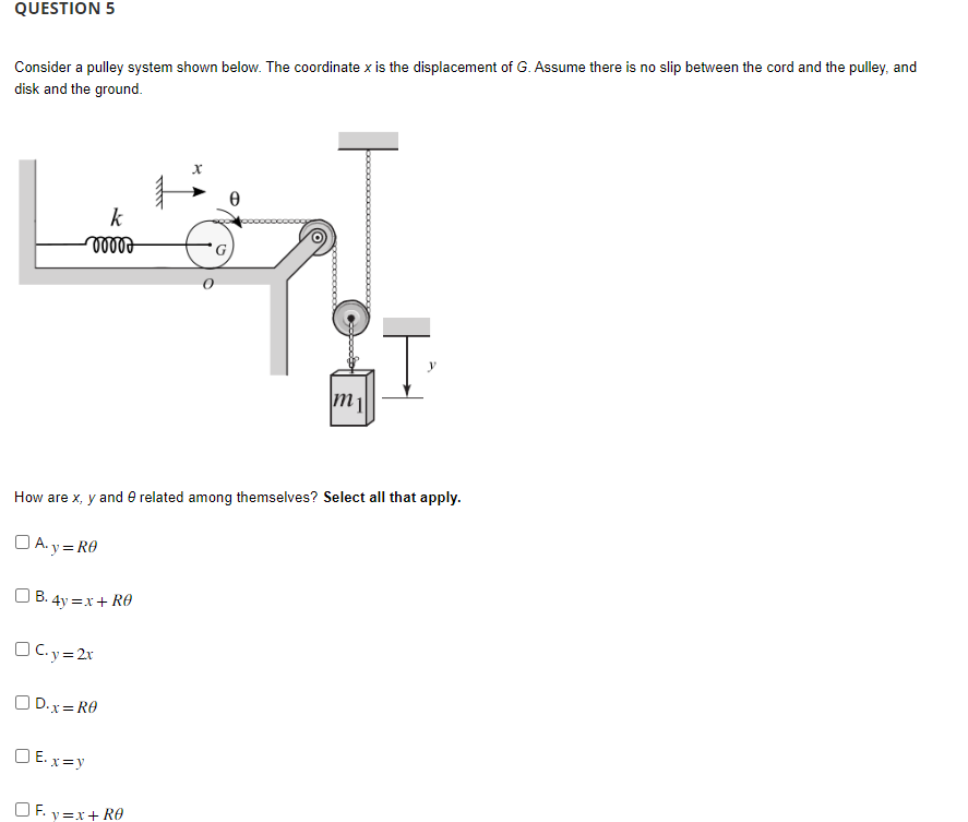 Solved QUESTION 5Consider a pulley system shown below. The | Chegg.com