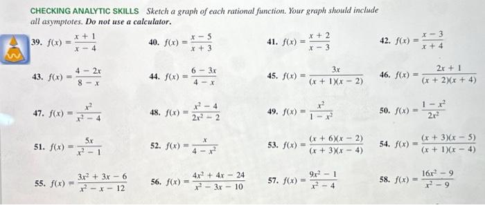 Solved CHECKING ANALYTIC SKILLS Sketch a graph of each | Chegg.com