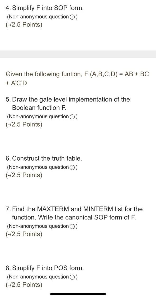 Solved 4. Simplify F into SOP form. (Non-anonymous question | Chegg.com