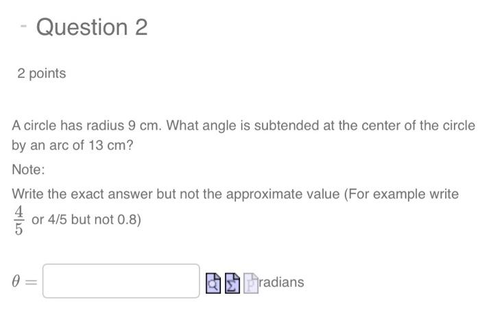 [Solved]: A circle has radius ( 9 mathrm{~cm} ). What an