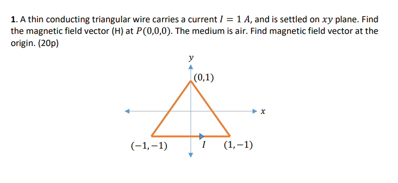 Solved A thin conducting triangular wire carries a current | Chegg.com