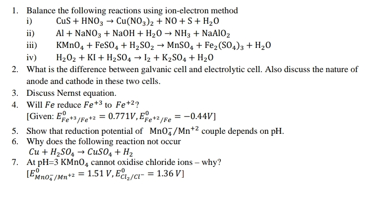 Solved Balance the following reactions using ion-electron | Chegg.com