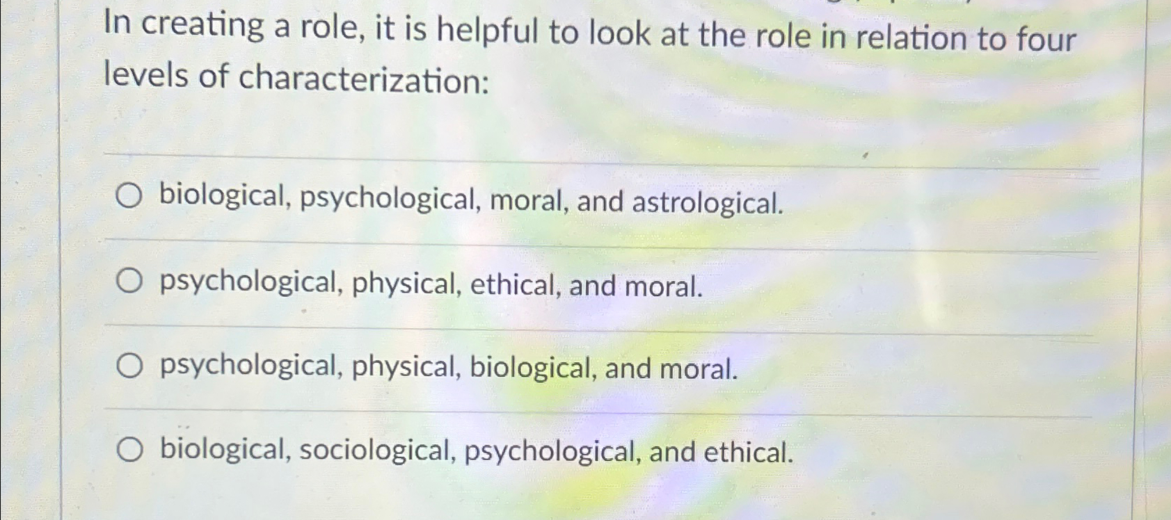 Solved In creating a role, it is helpful to look at the role | Chegg.com