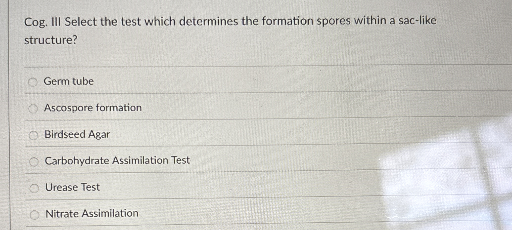 Solved Select the test which determines the formation spores | Chegg.com
